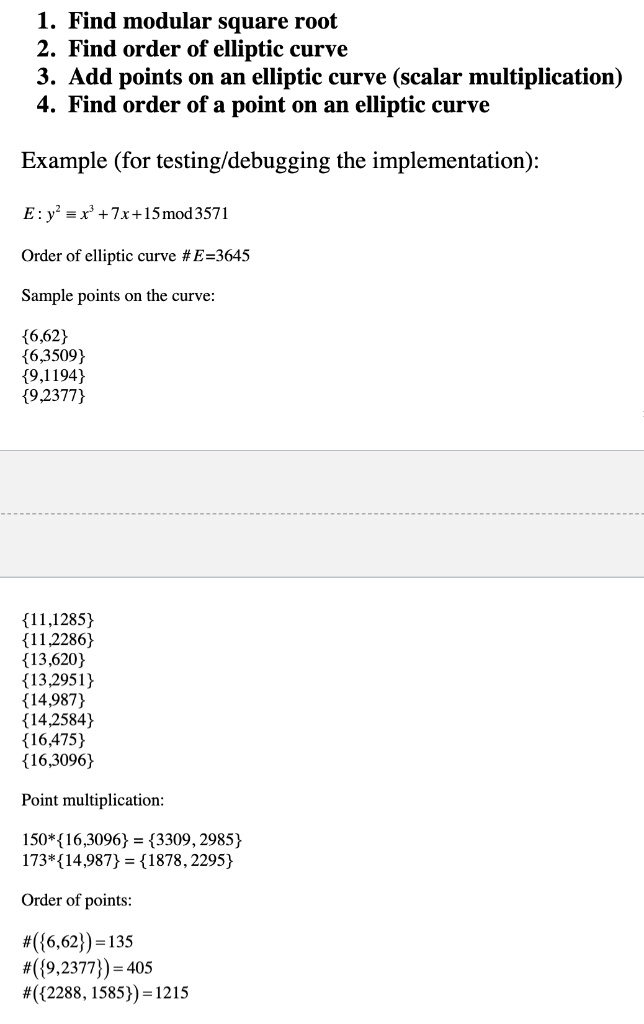 Solved 1. Find modular square root 2. Find order of elliptic | Chegg.com
