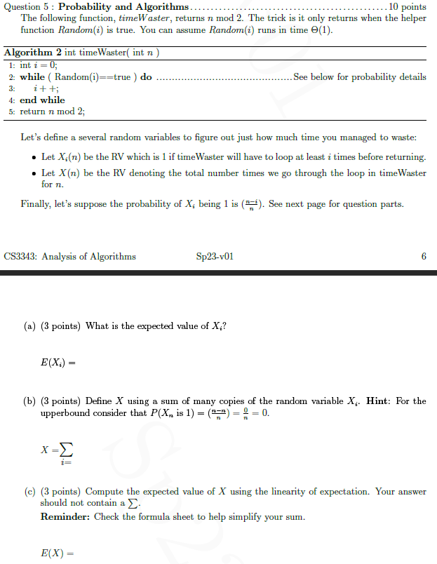 Solved The following function, timeWaster, returns nmod2. | Chegg.com