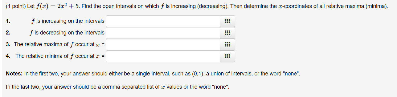 Solved (1 point) For the function f(x) = x3 – 12x, its | Chegg.com
