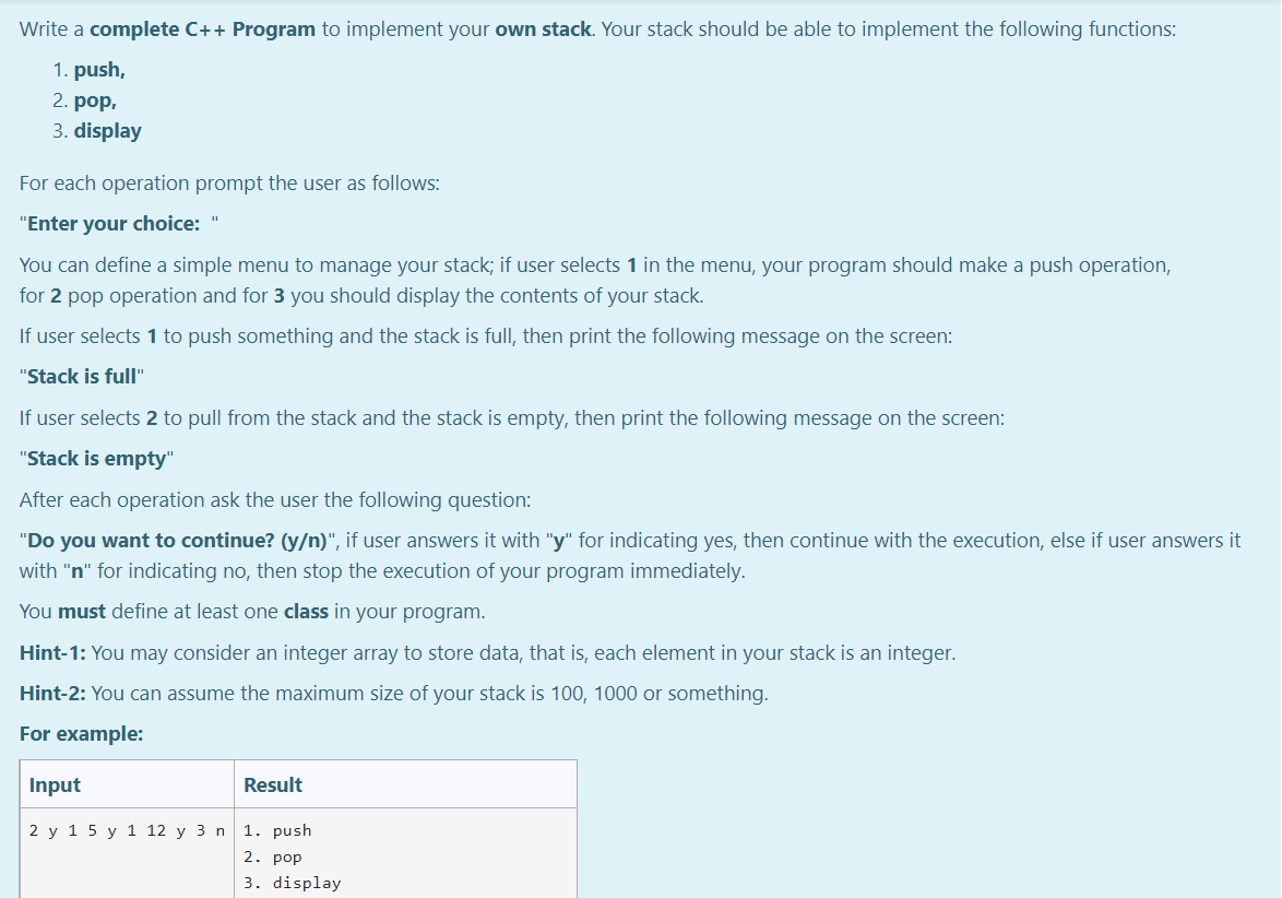 Solved Write a complete C++ Program to implement your own | Chegg.com