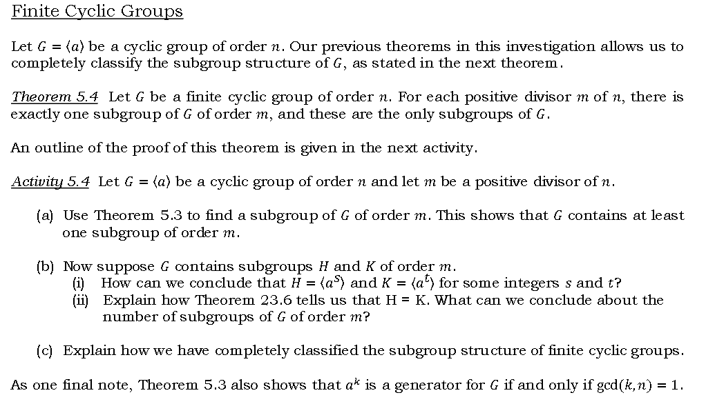 Solved Finite Cyclic Groups Let G a Be A Cyclic Group Of Chegg