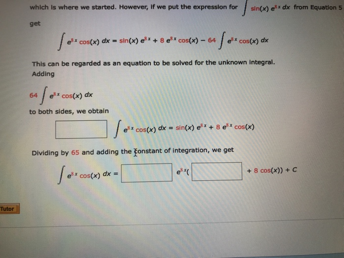 Solved tbook ex cos(x) dx. SOLUTION Neither e nor cos(x) | Chegg.com
