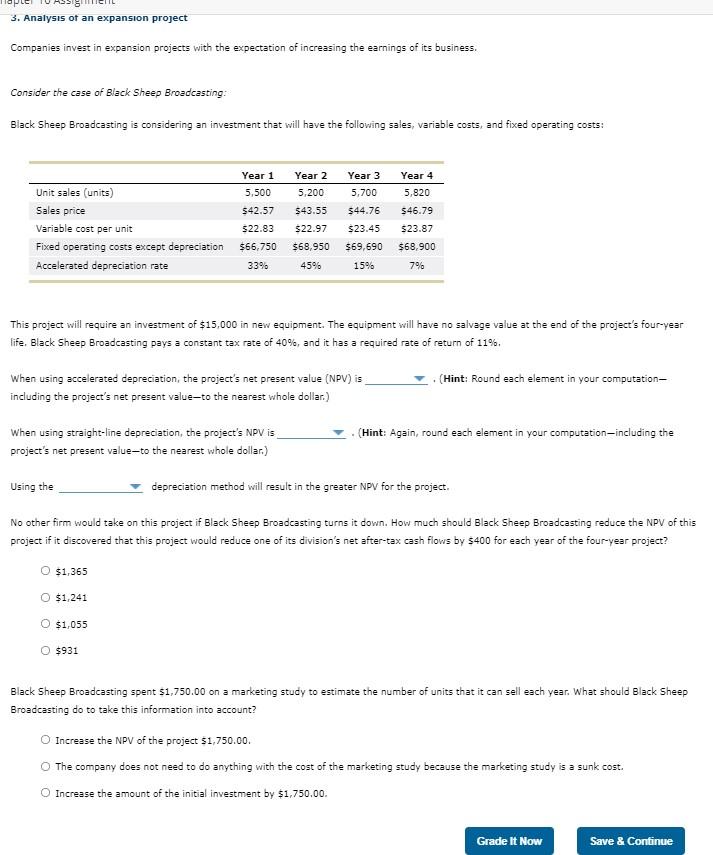 Solved 3. Analysis of an expansion project Companies invest | Chegg.com