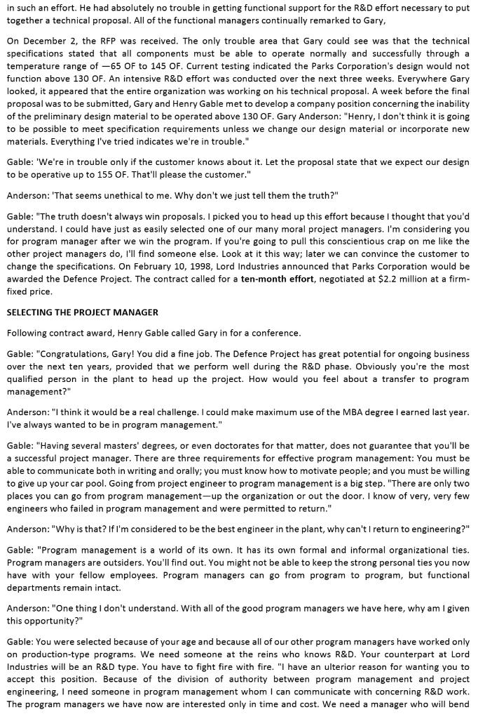 Solved Based on the Defence Project case study (The | Chegg.com