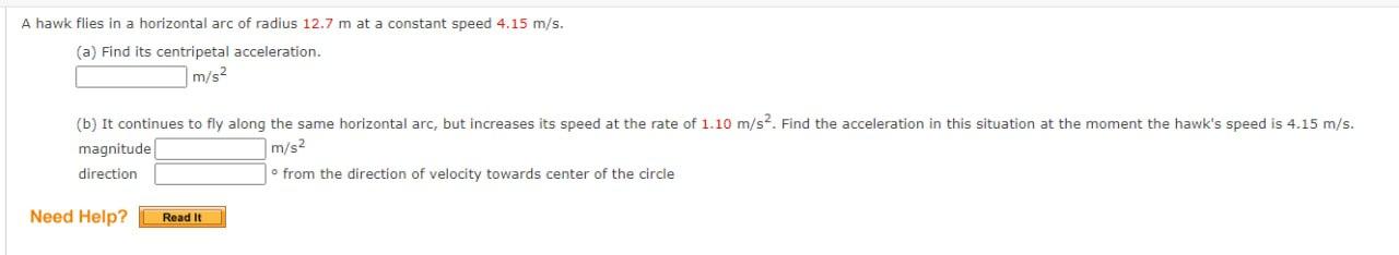 Solved A hawk flies in a horizontal arc of radius 12.7 m at | Chegg.com