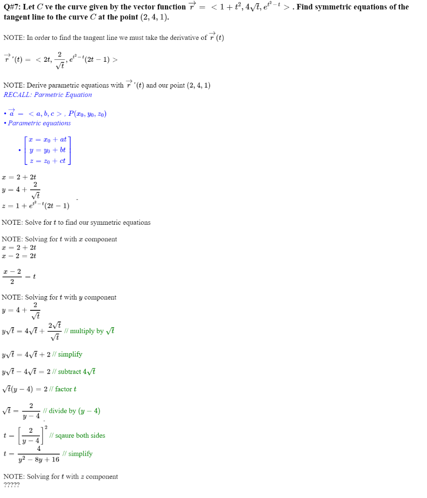 Solved Calculus 3 Find Symmetric Equations I've been stuck | Chegg.com