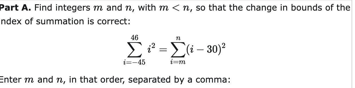 Solved Part A. ﻿Find integers m ﻿and n, ﻿with | Chegg.com