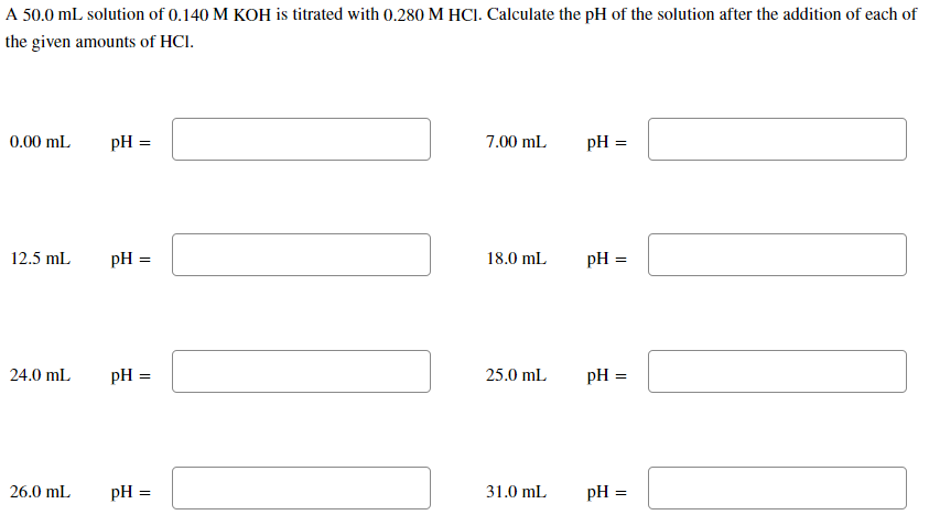Solved A 50.0 mL solution of 0.140MKOH is titrated with | Chegg.com