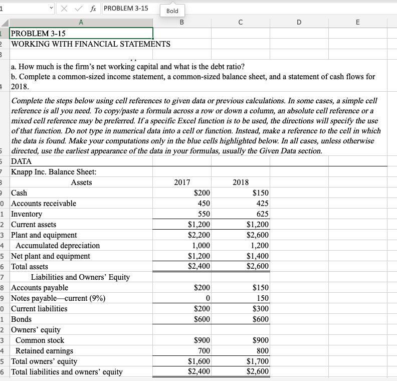 Solved PROBLEM 3-15 WORKING WITH FINANCIAL STATEMENTS a. How | Chegg.com