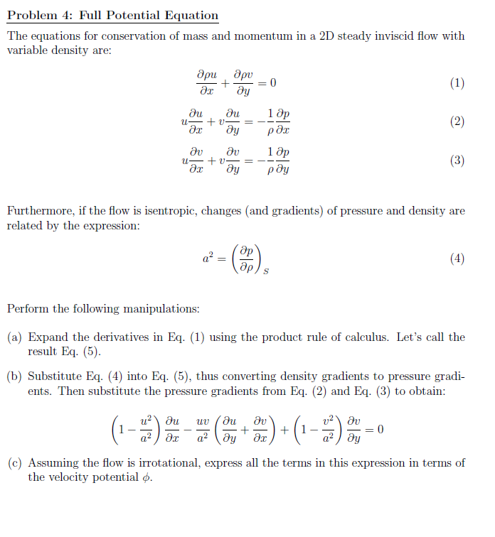 Solved Problem 4: Full Potential Equation The equations for | Chegg.com