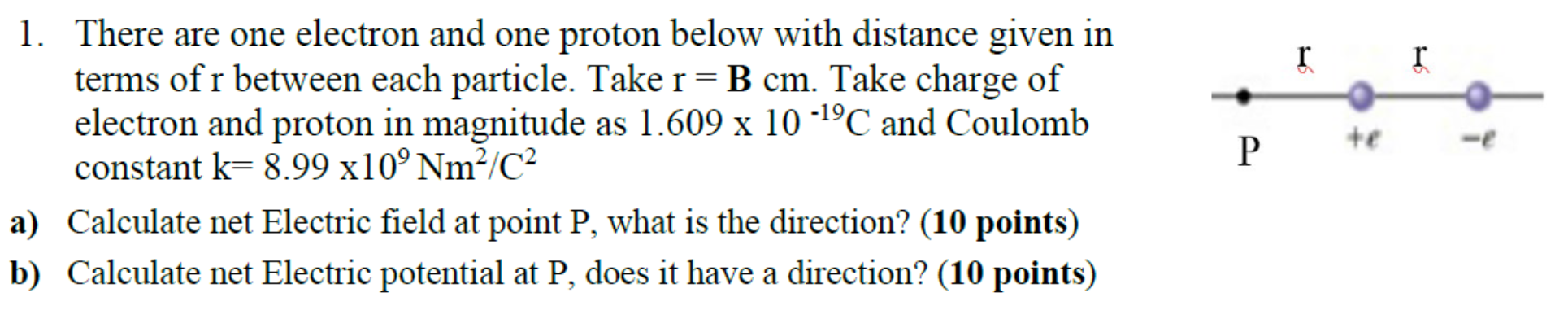 Solved 1. There are one electron and one proton below with | Chegg.com