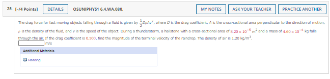 The drag force for fast moving objects falling | Chegg.com