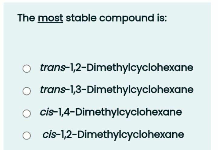 Solved The most stable compound is: | Chegg.com