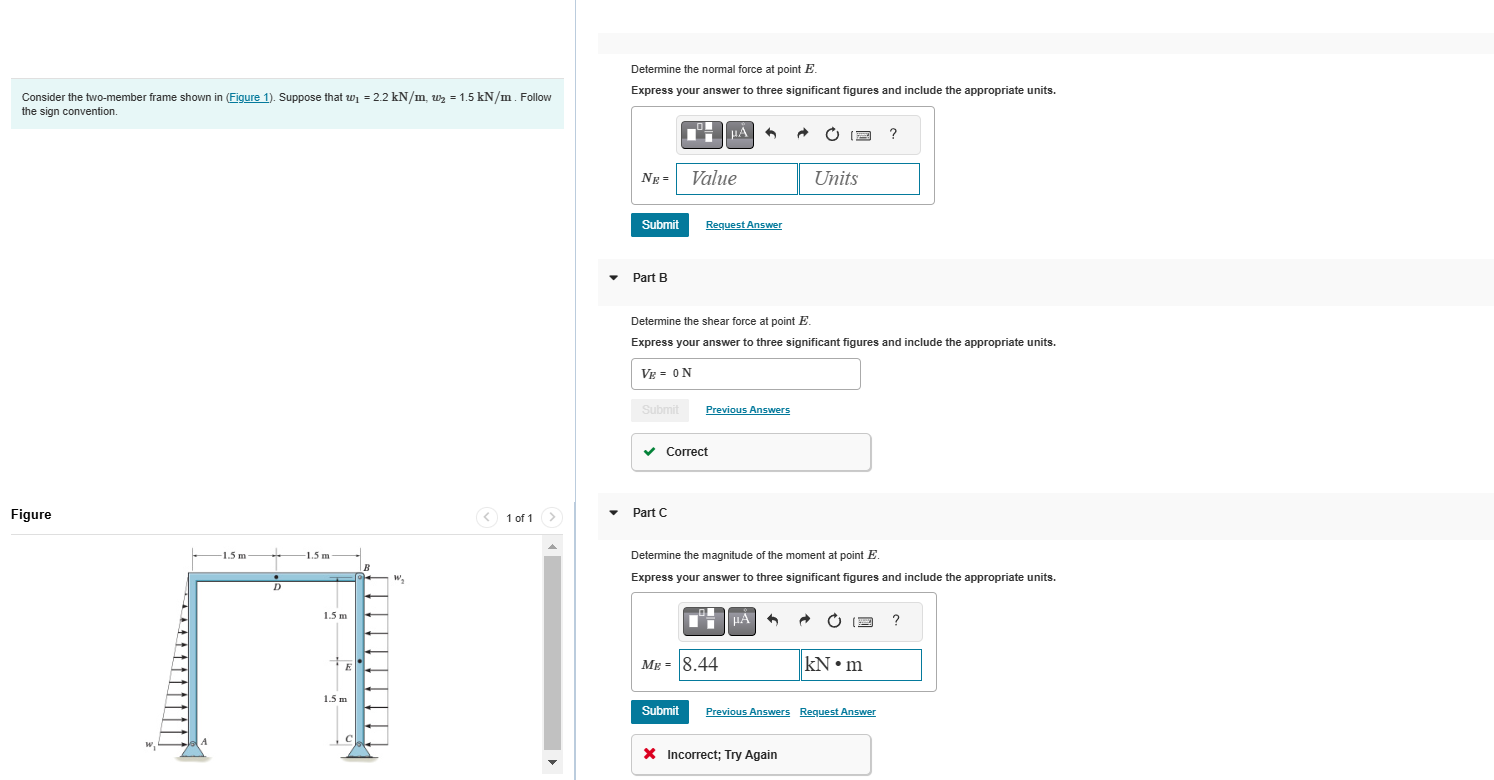 Solved Consider the two-member frame shown in (Figure 1). | Chegg.com