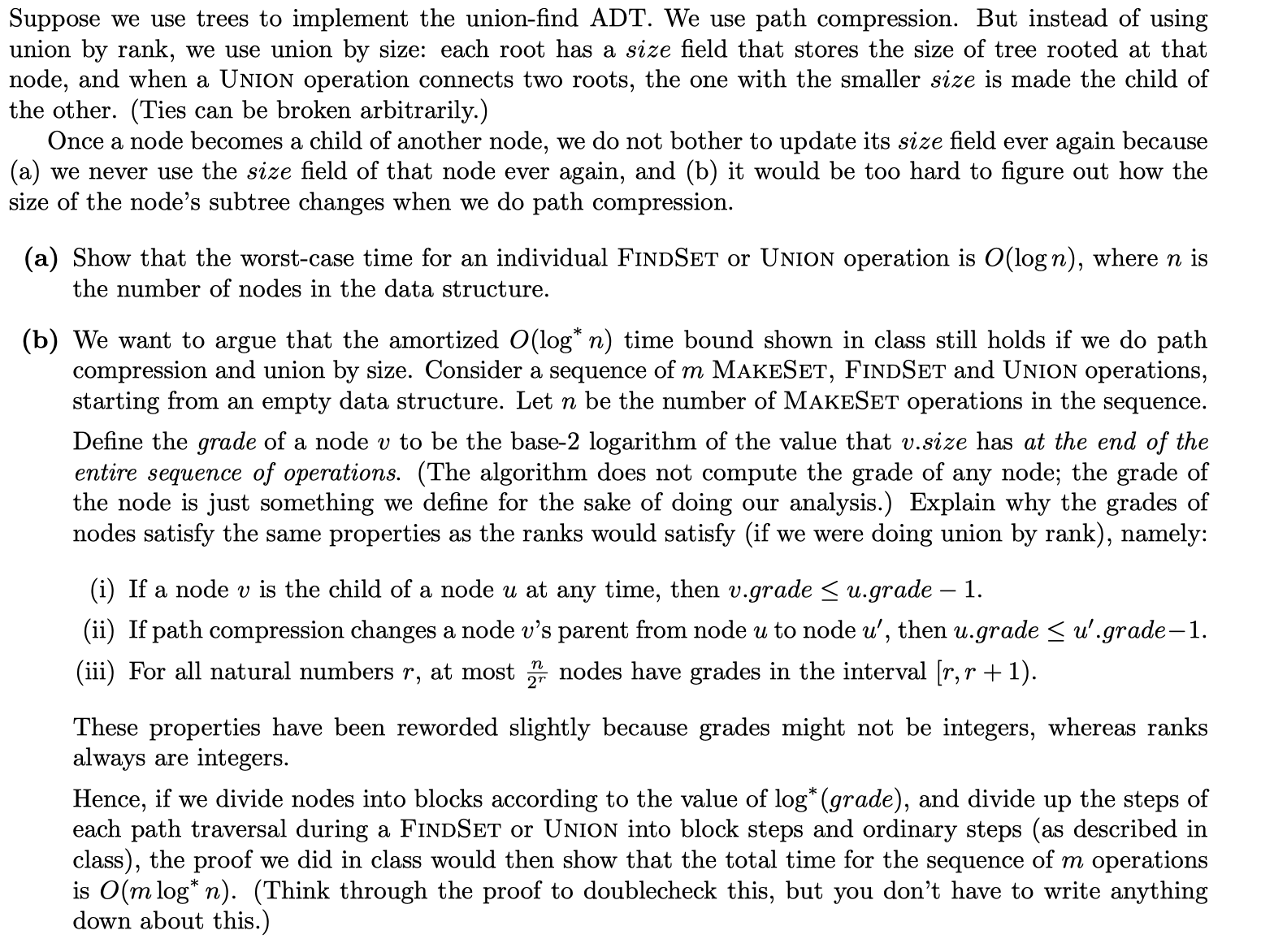 Solved uppose we use trees to implement the union-find ADT. | Chegg.com
