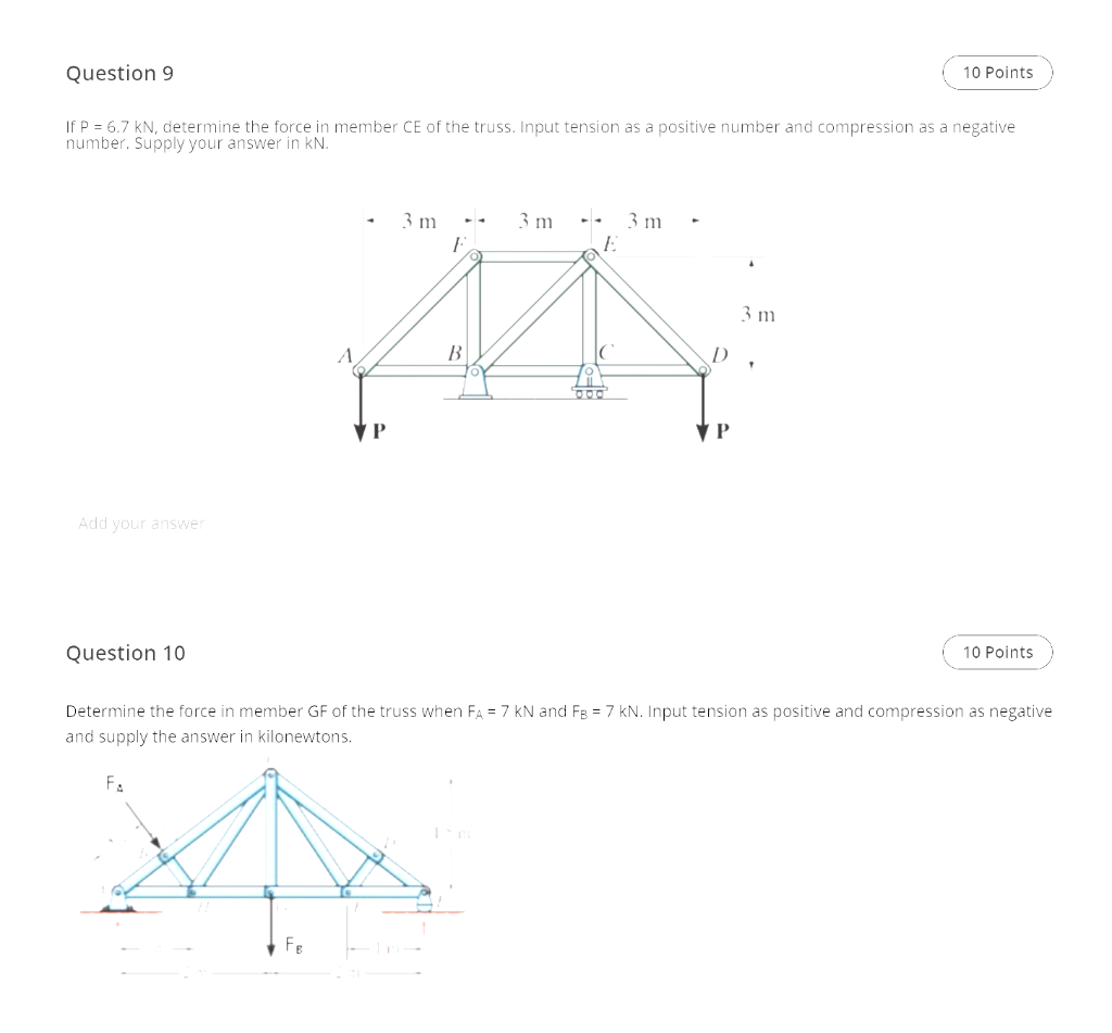 Solved If P=6.7kN, determine the force in member CE of the | Chegg.com