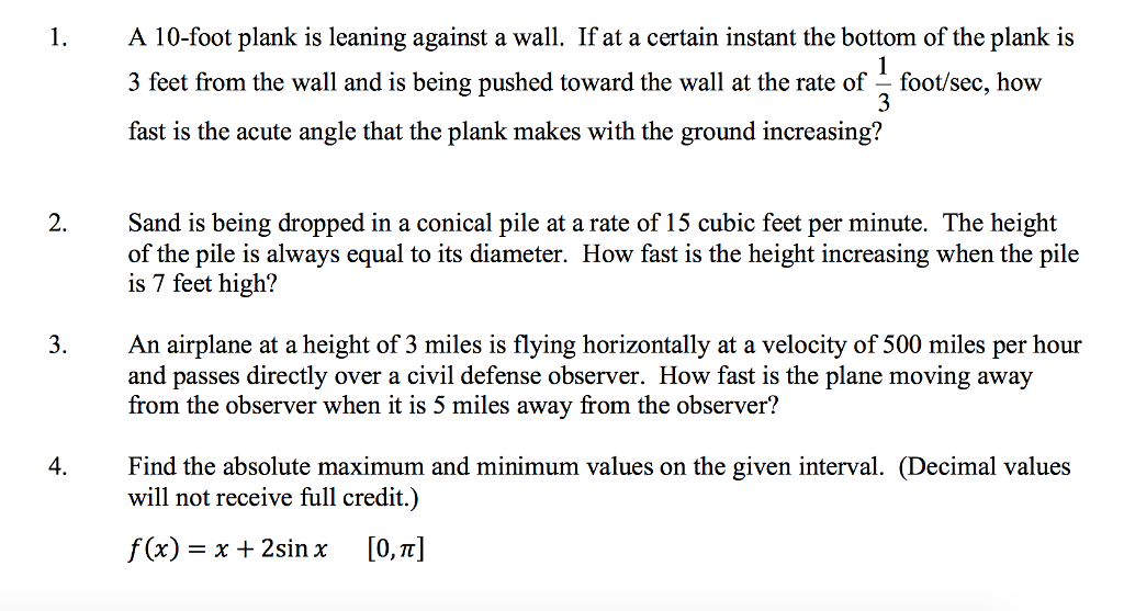 Solved These are practice problems for a Calc 1 test coming | Chegg.com
