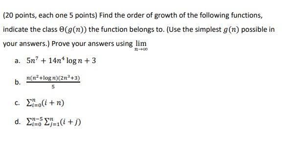 Solved (20 points, each one 5 points) Find the order of | Chegg.com