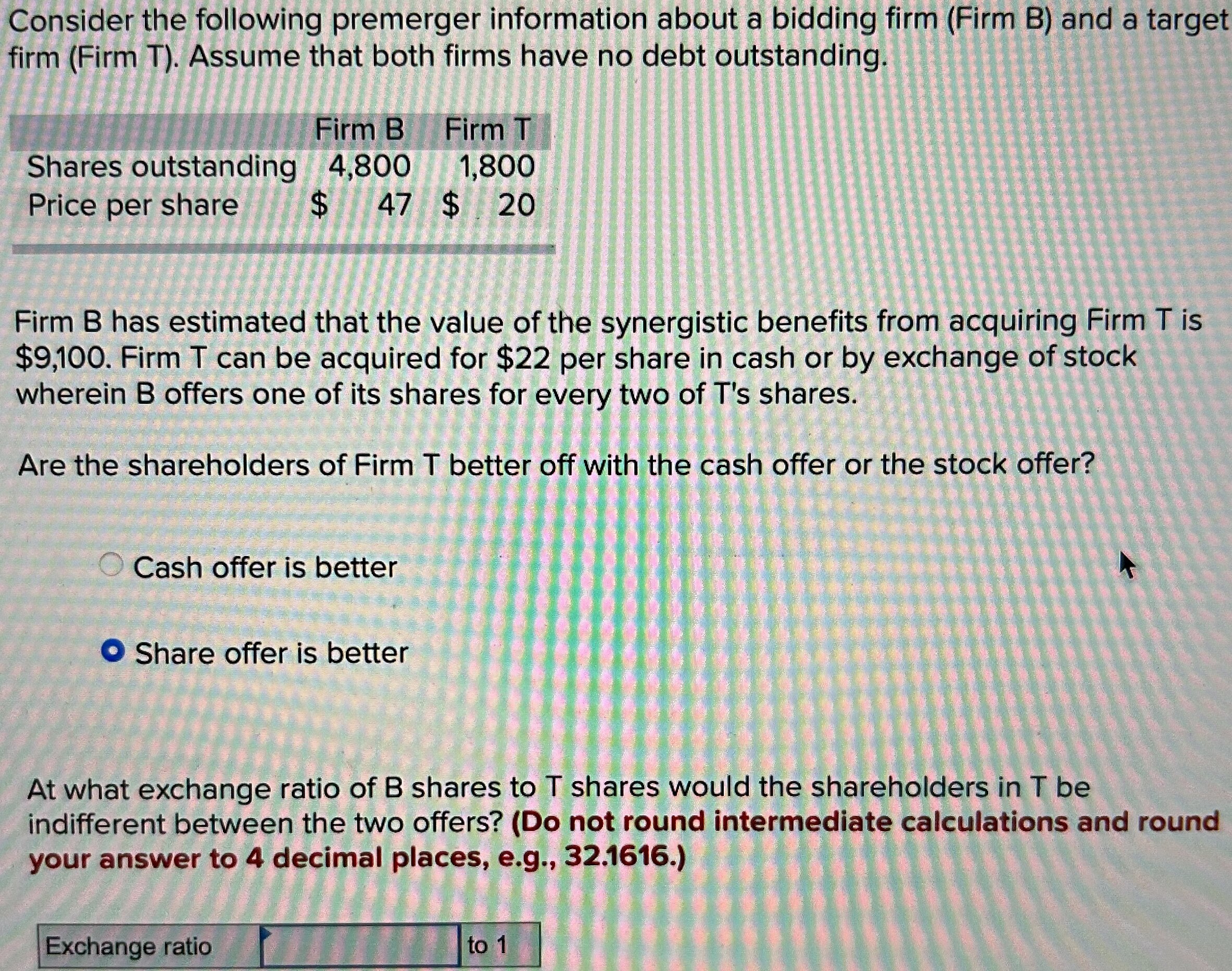 Solved Consider the following premerger information about a | Chegg.com