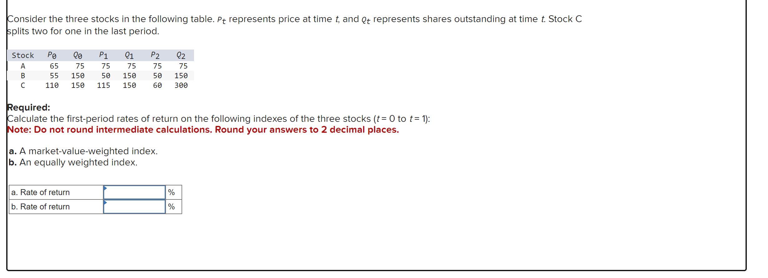Solved Consider the three stocks in the following table. Pt | Chegg.com