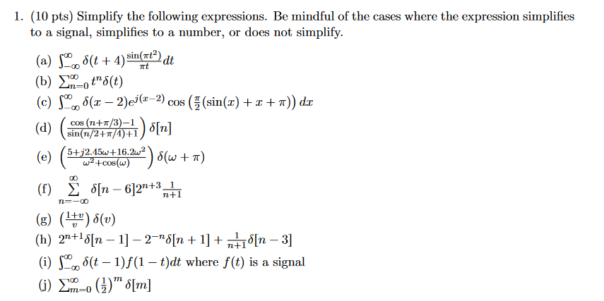 Solved 1. (10 pts) Simplify the following expressions. Be | Chegg.com