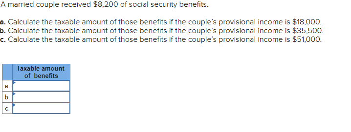 Solved A married couple received $8,200 of social security | Chegg.com