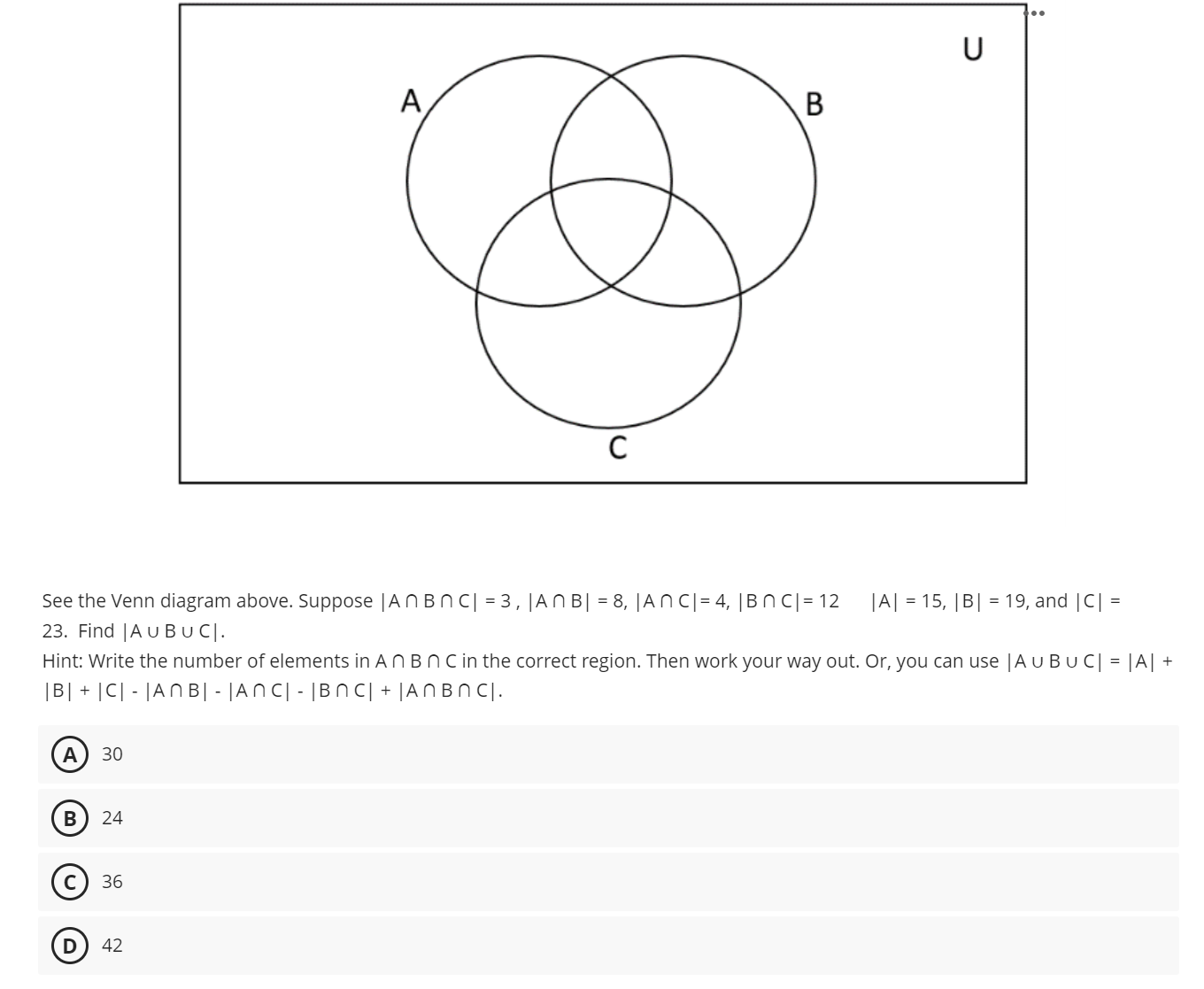 Solved See the Venn diagram above. Suppose | Chegg.com