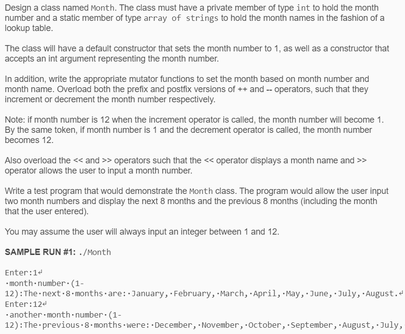Solved Design A Class Named Month The Class Must Have A 