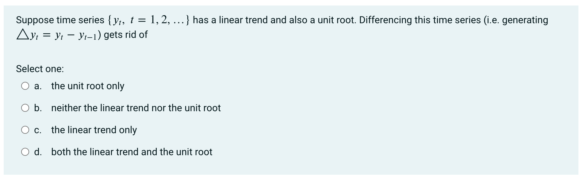 Solved Suppose time series {yt, t = 1, 2, ...} has a linear | Chegg.com