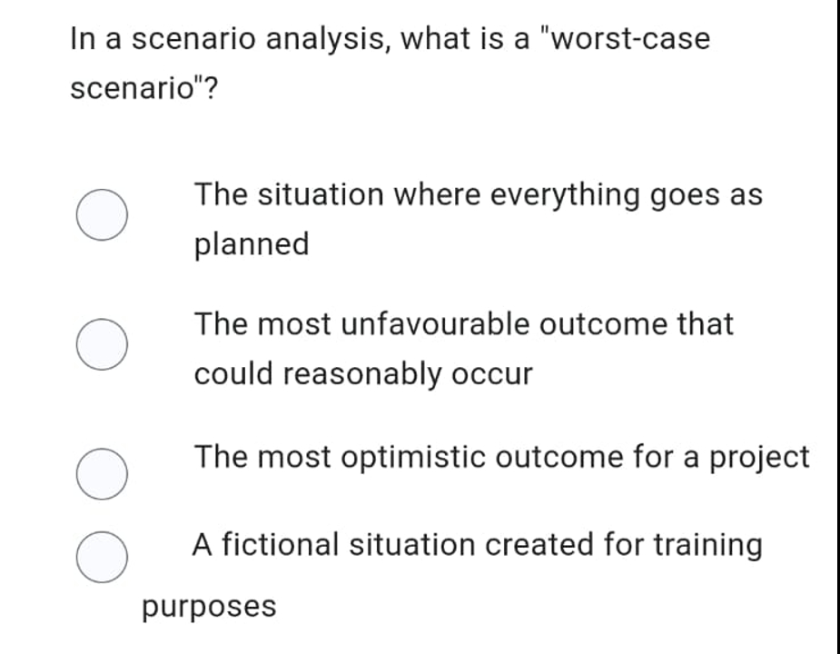 Solved In a scenario analysis, what is a "worst-case | Chegg.com