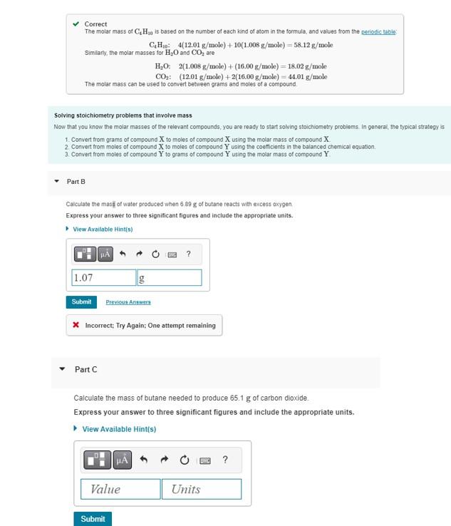 Solved Correct The molar mass of C4H40 is based on the | Chegg.com