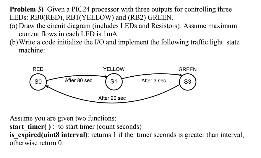 Solved Problem 3) Given a PIC24 processor with three outputs | Chegg.com