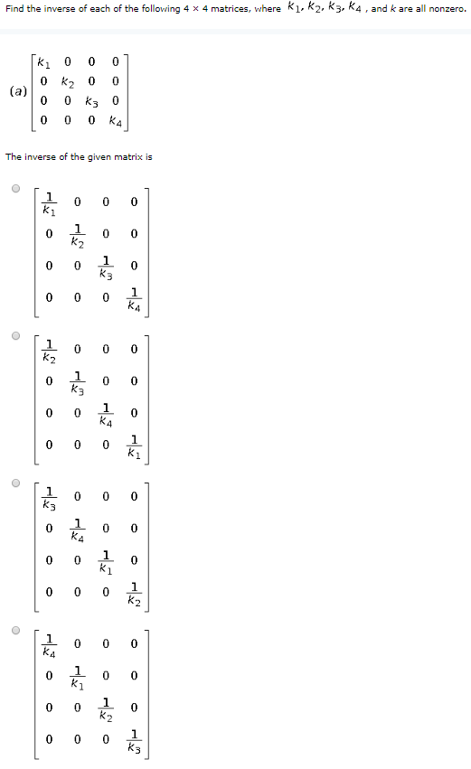 Solved Find the inverse of each of the following 4 x 4 | Chegg.com