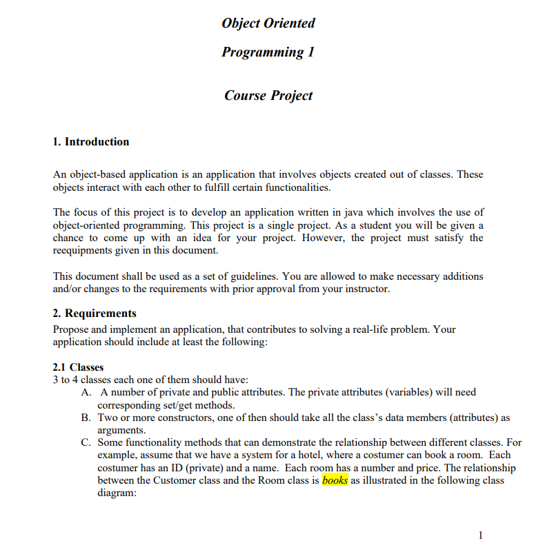 Solved Object Oriented Programming 1 Course Project 1. | Chegg.com