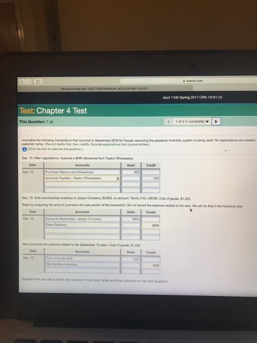 My Accounting Lab ACCT1100 FINANCIAL | Chegg.com