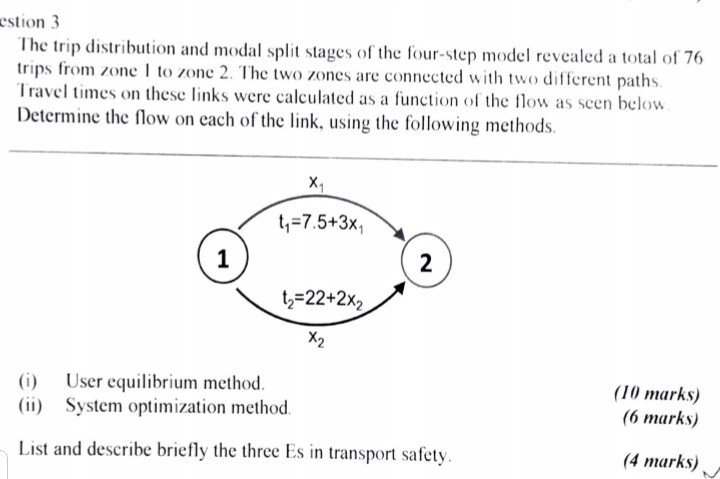 Solved estion 3 The trip distribution and modal split stages | Chegg.com