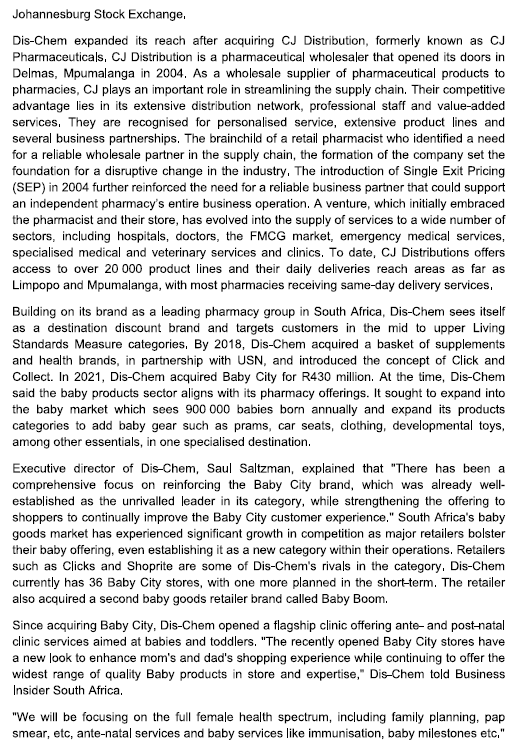 Solved Dis-Chem - growing stronger and stronger Dis-Chem was | Chegg.com