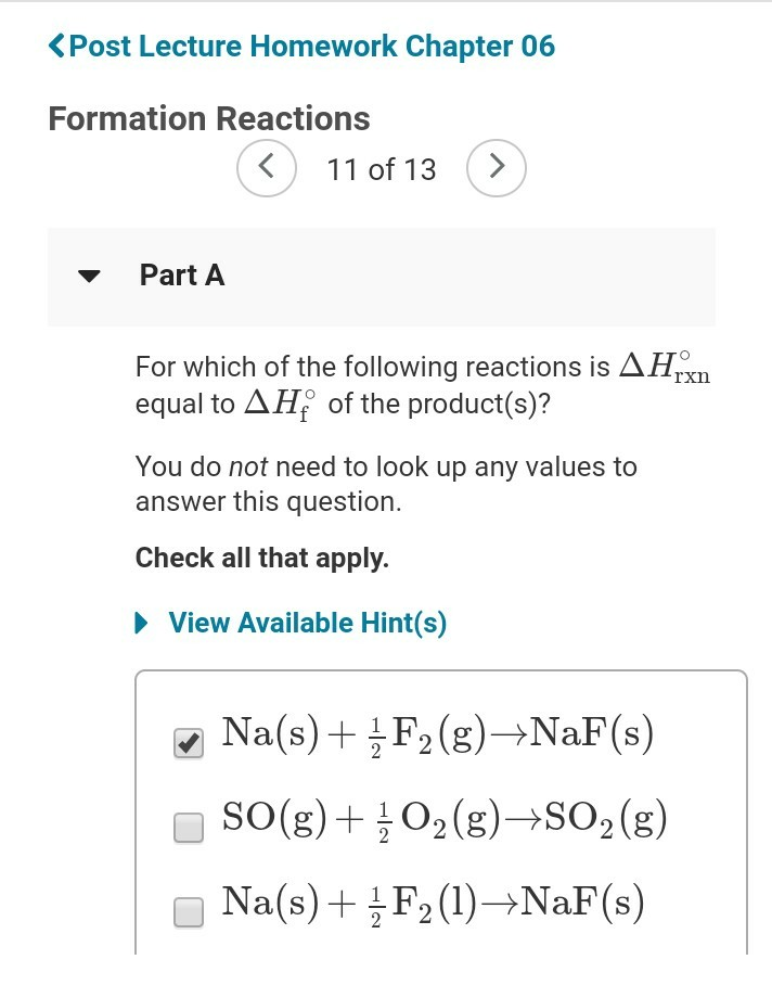 Solved KPost Lecture Homework Chapter 06 Formation Reactions | Chegg.com