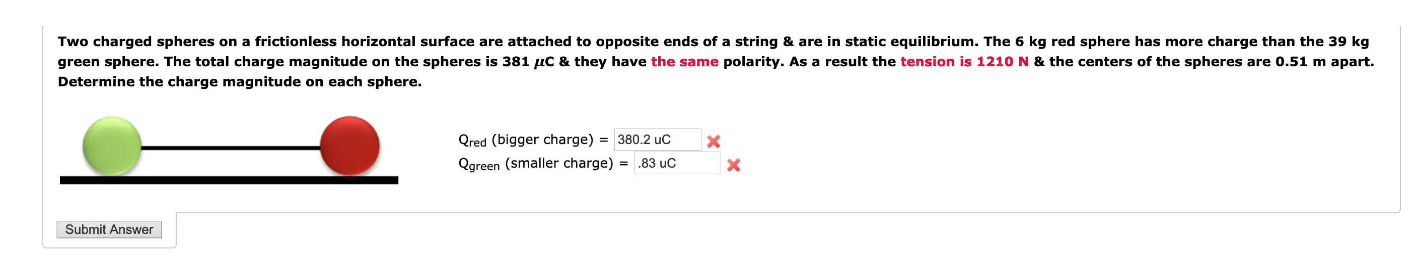 Solved Two charged spheres on a frictionless horizontal | Chegg.com