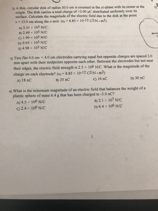 Solved 2) A thin, circular disk of radius 30.0 cm is | Chegg.com