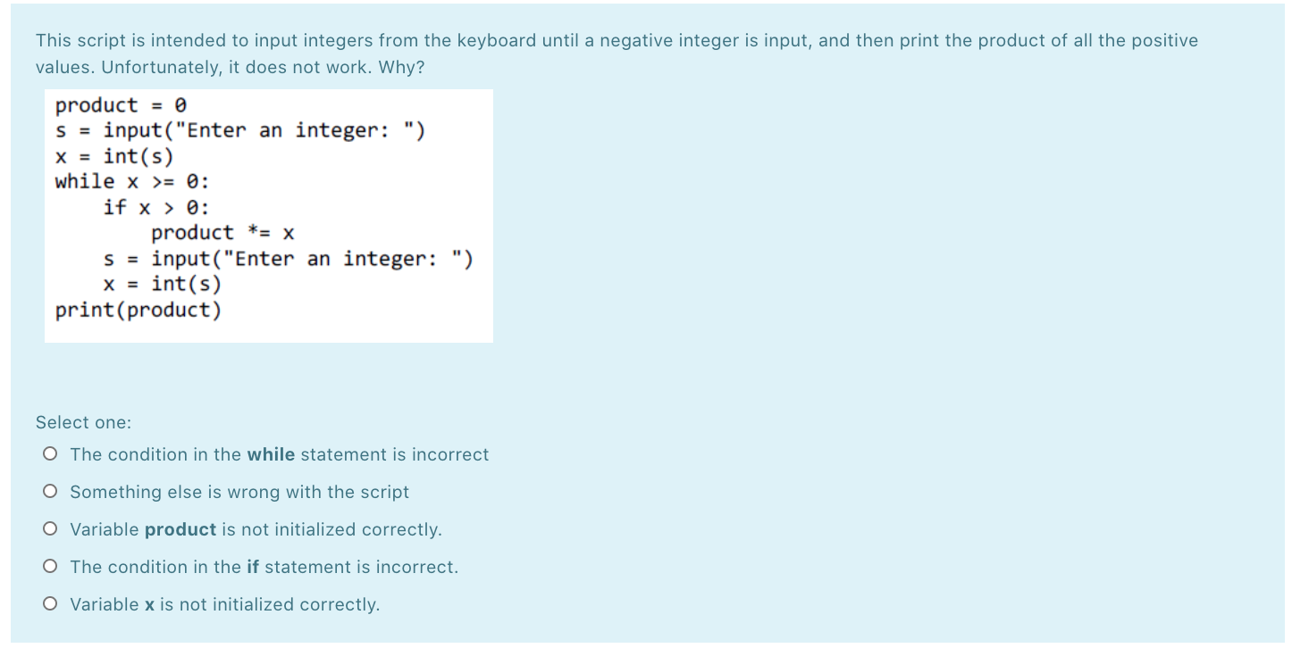 Solved This script is intended to input integers from the | Chegg.com