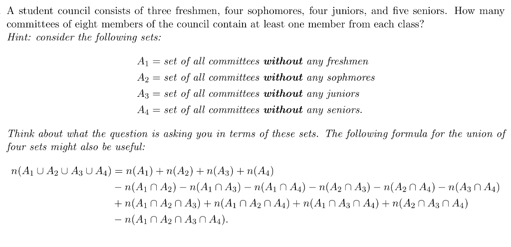 Solved A student council consists of three freshmen, four | Chegg.com