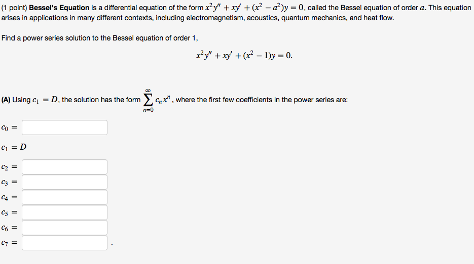 Solved (1 point) Bessel's Equation is a differential | Chegg.com