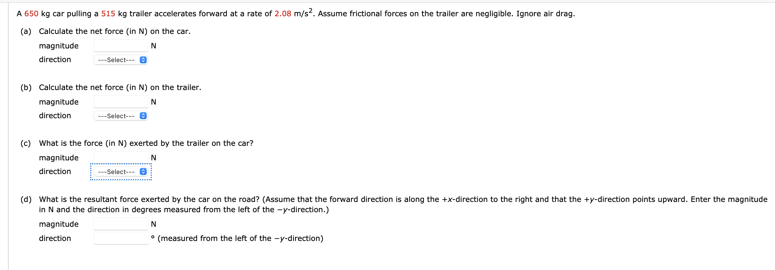 Solved A 650 kg car pulling a 515 kg trailer accelerates | Chegg.com