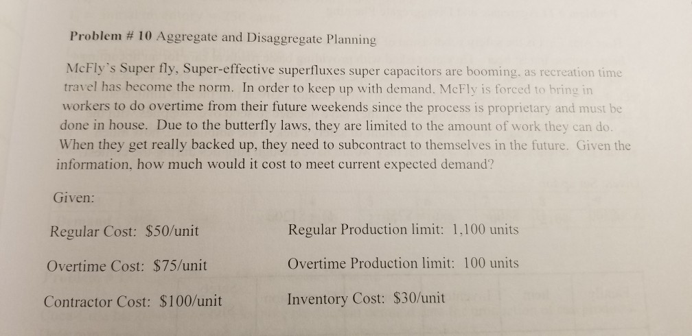 Solved Problem # 10 Aggregate and Disaggregate Planning | Chegg.com
