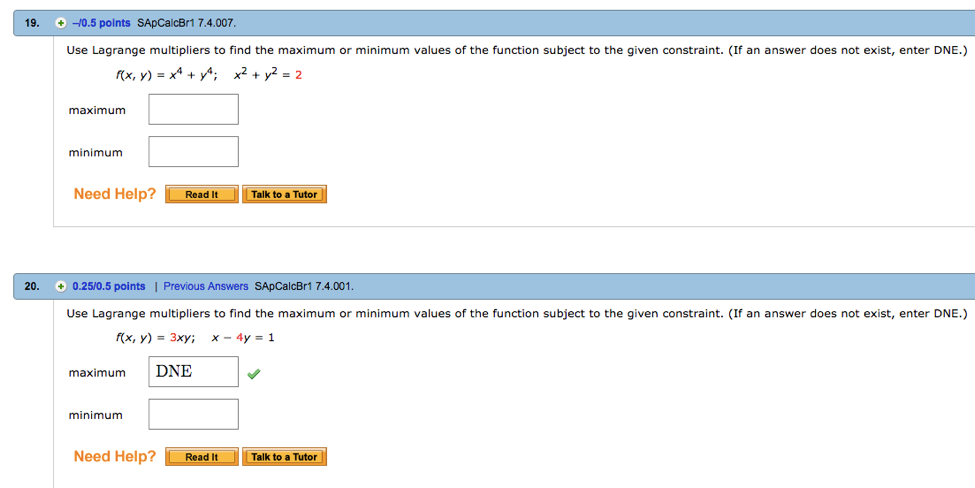 Solved 19. +., 0.5 points SApCaicBr1 7.4.007 Use Lagrange | Chegg.com