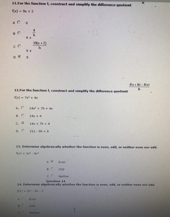 Solved 11.For the function f, construct and simplify the | Chegg.com