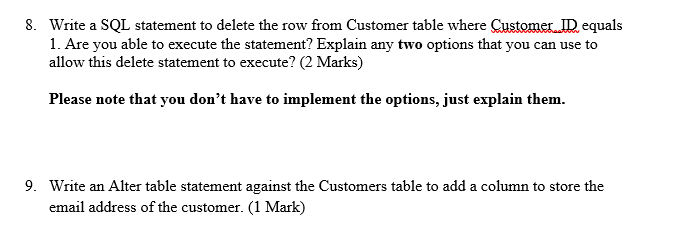 Solved 8. Write a SQL statement to delete the row from | Chegg.com