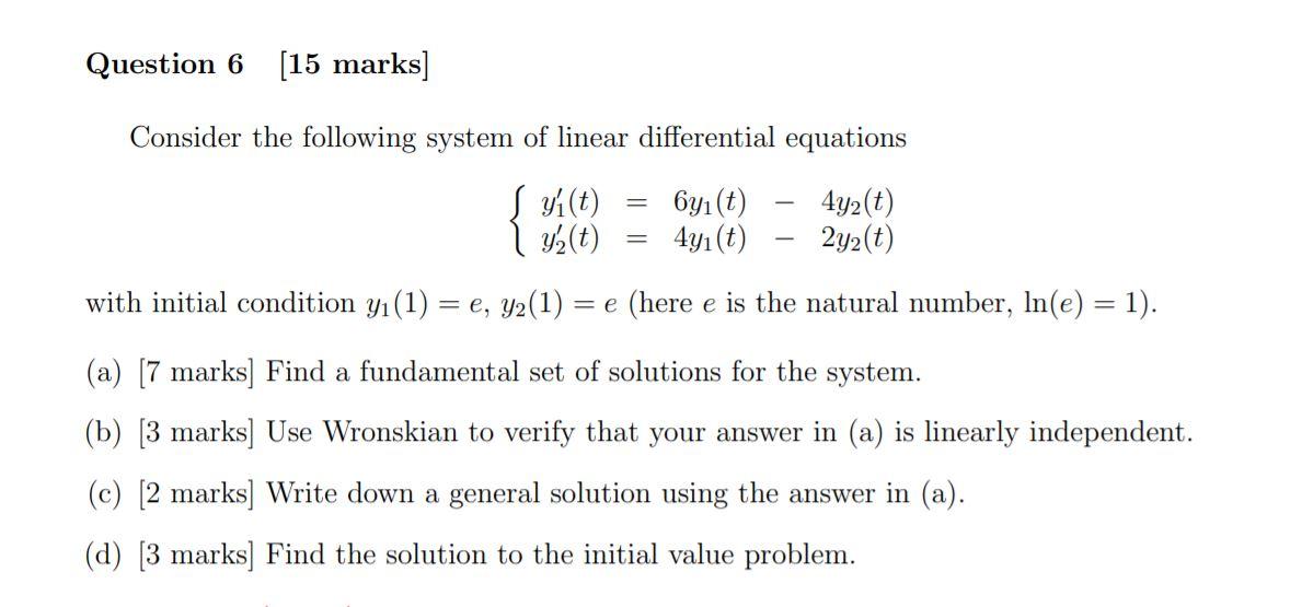Solved Question 6 (15 marks] Consider the following system | Chegg.com