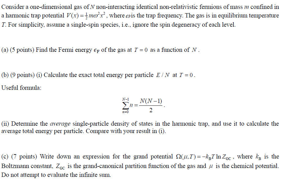 Solved Consider a one-dimensional gas of N non-interacting | Chegg.com